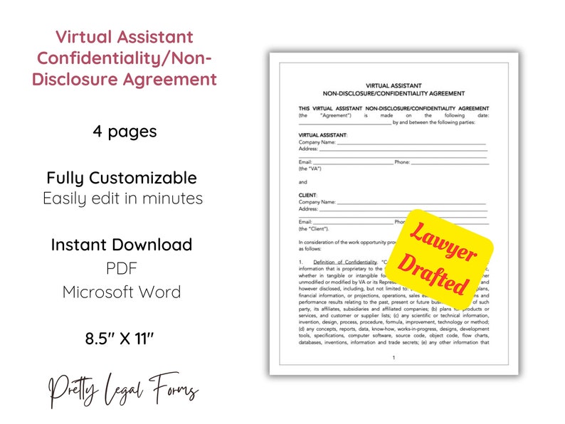 Virtual Assistant NDA Template VA Confidentiality Agreement Virtual ...