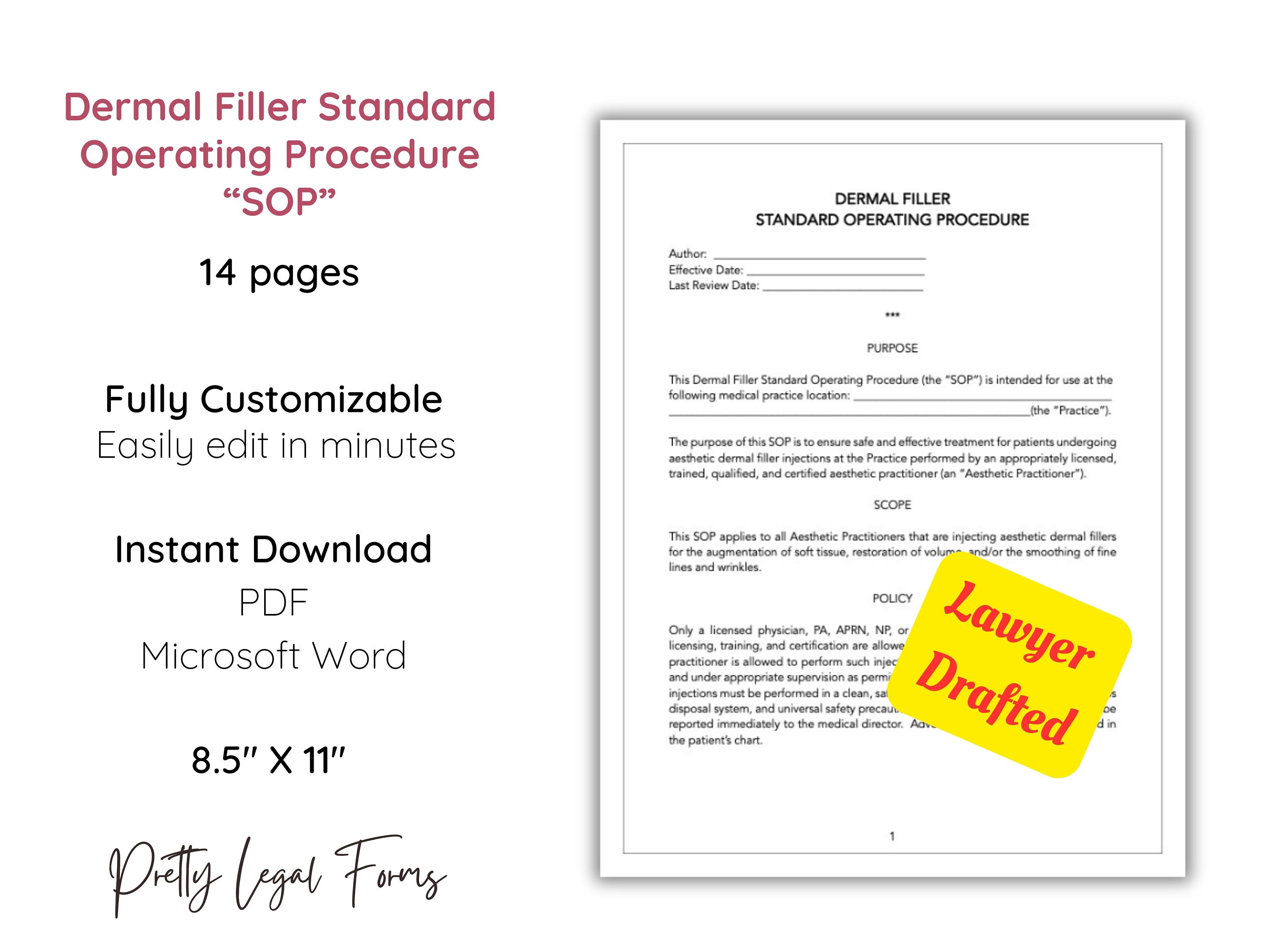 Dermal Filler SOP, Med Spa Protocol, Medical Spa Policy Standard ...