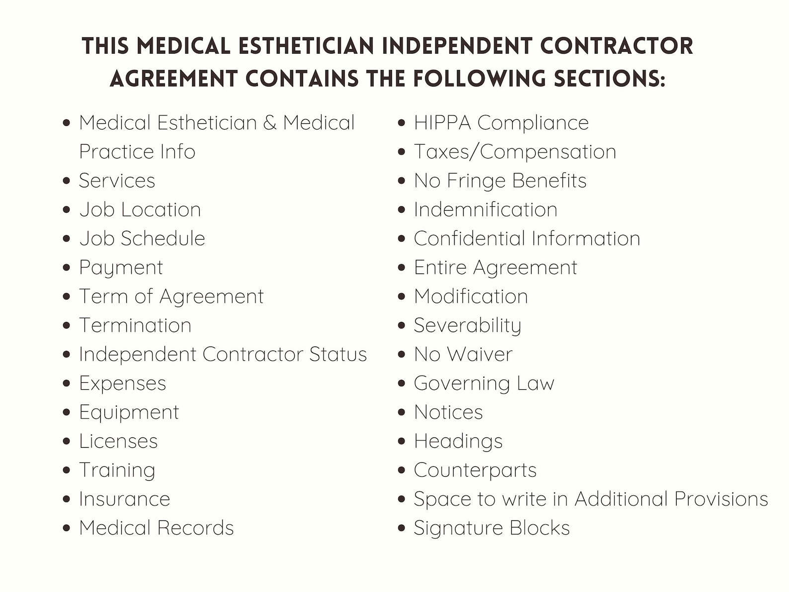 Medical Esthetician Independent Contractor Agreement 1099 Medical ...