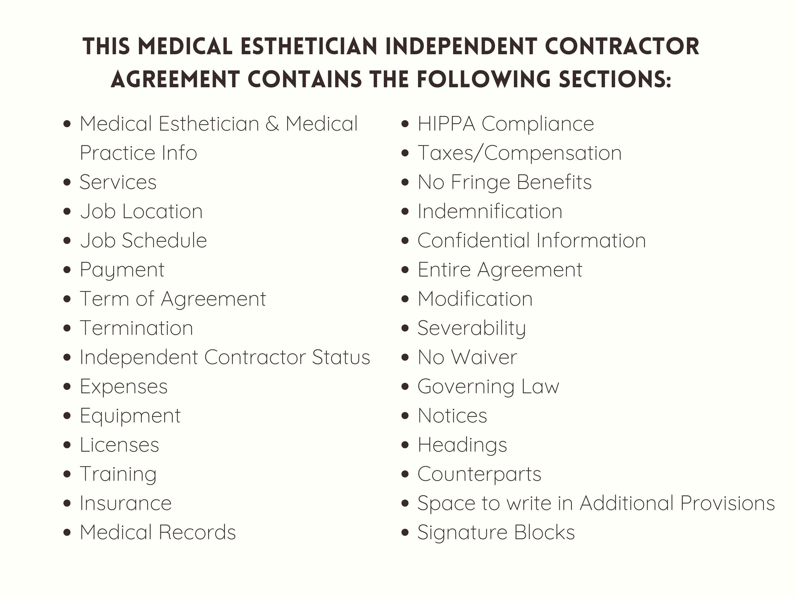 Medical Esthetician Independent Contractor Agreement 1099 Medical ...