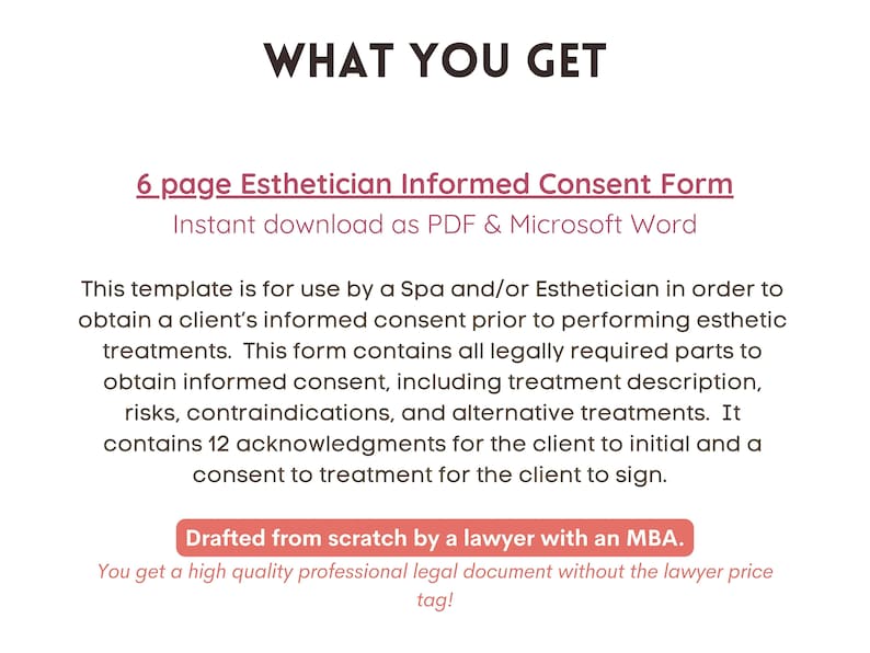 Esthetician Consent Template Aesthetician Informed Consent Form Spa ...