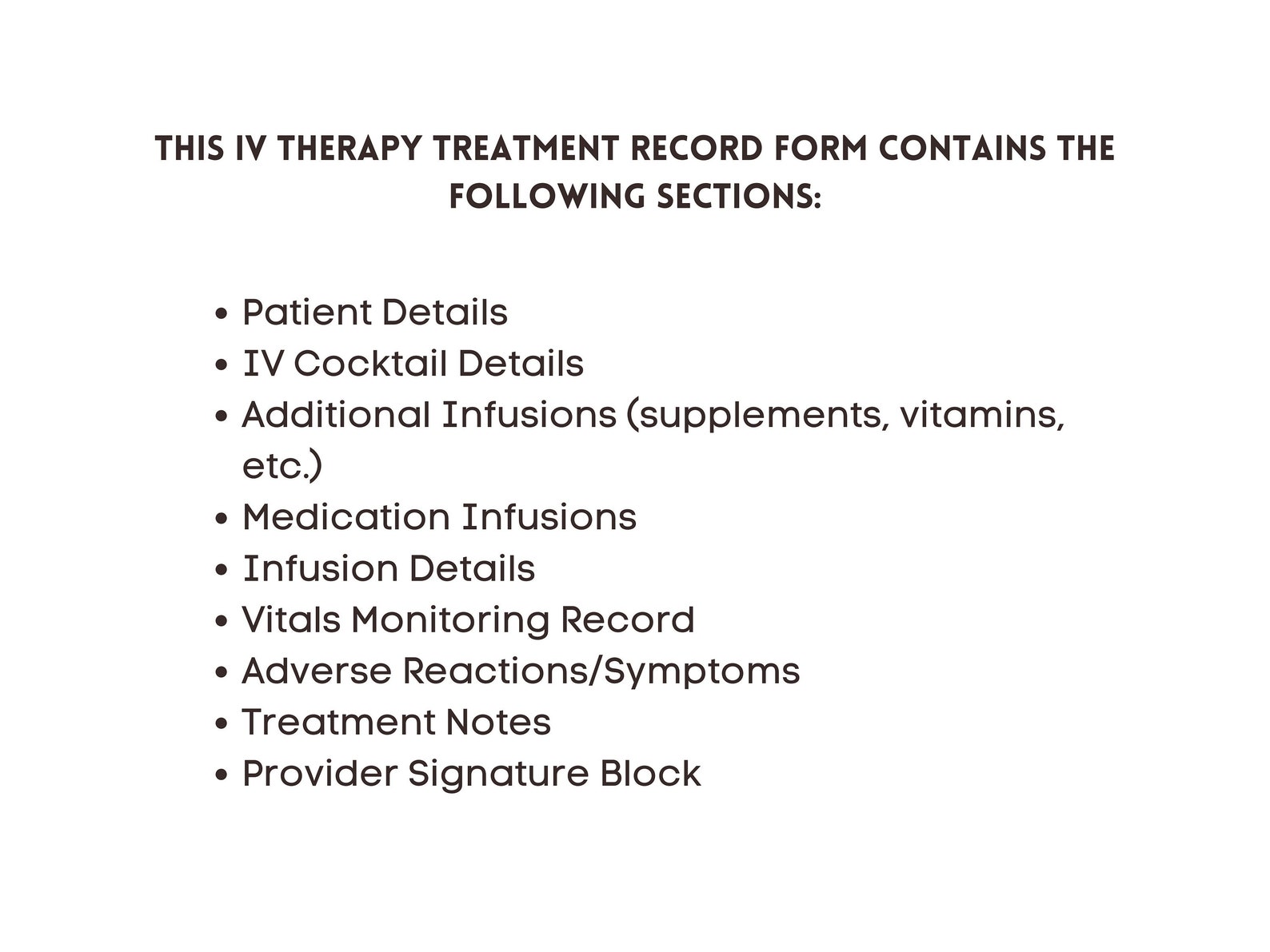 IV Therapy Treatment Record Template IV Drip Client Intake Form ...