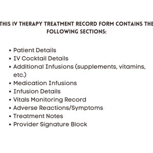 IV Therapy Treatment Record Template IV Drip Client Intake Form ...