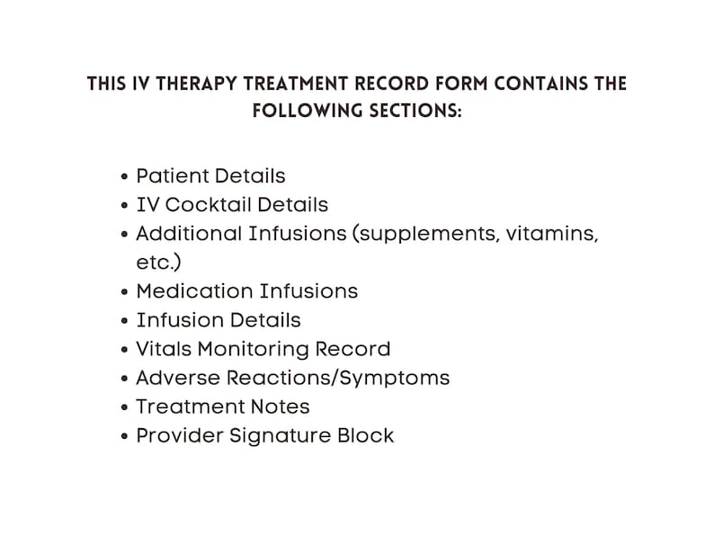 IV Therapy Treatment Record Template IV Drip Client Intake Form ...