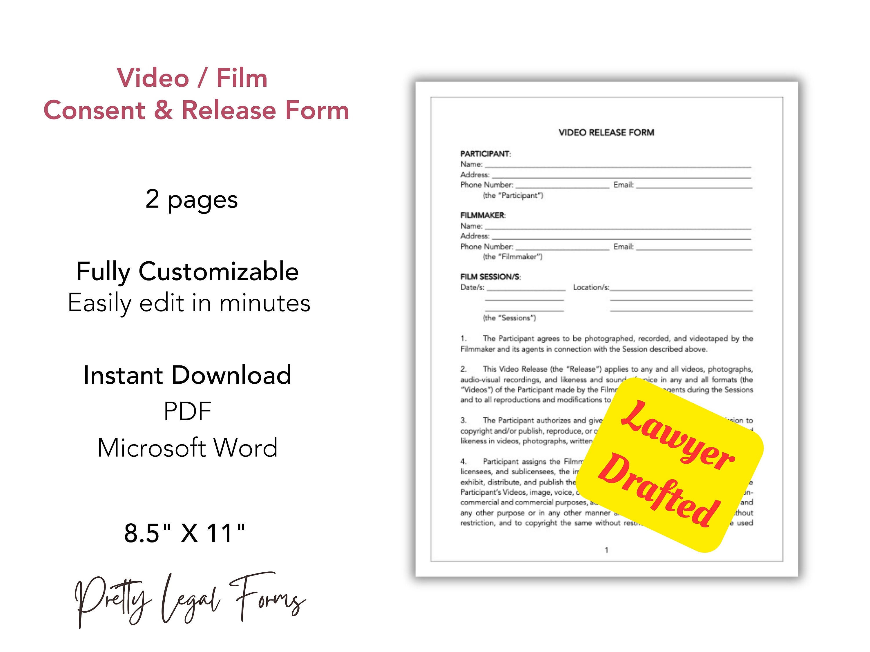 Film Release, Talent Release Form Video Production Consent Template ...