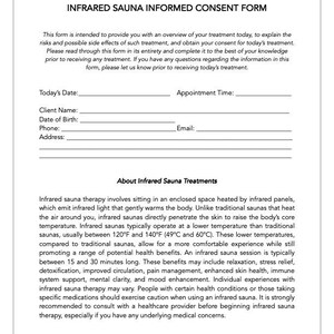 Infrared Sauna Consent Form, Sauna Informed Consent Template, Spa ...