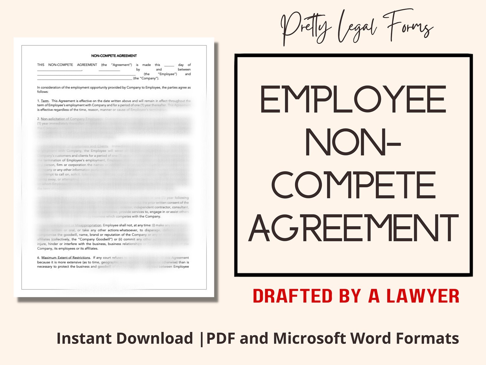 Employee Non Compete Agreement Contract Template, Simple Non-compete ...