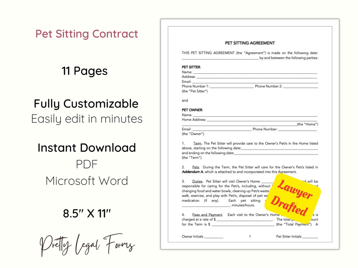 Pet Sitting Contract Template, Pet Sitter Agreement, Pet Sitter Forms ...
