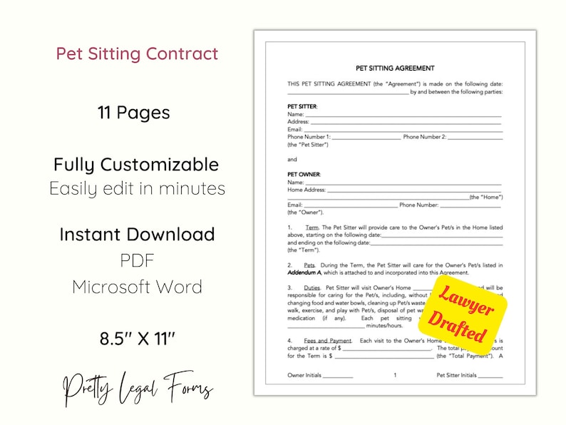 Pet Sitting Contract Template, Pet Sitter Agreement, Pet Sitter Forms ...