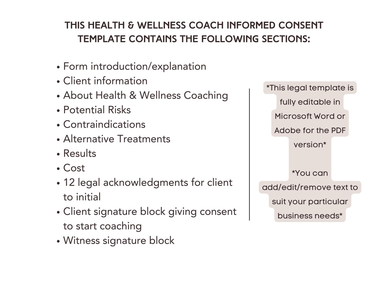 Health Coach Consent Form Wellness Coaching Informed Consent Template Life Coach Client Intake ...