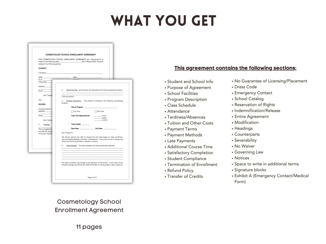 Cosmetology School Forms Bundle Beauty School Enrollment Agreement ...