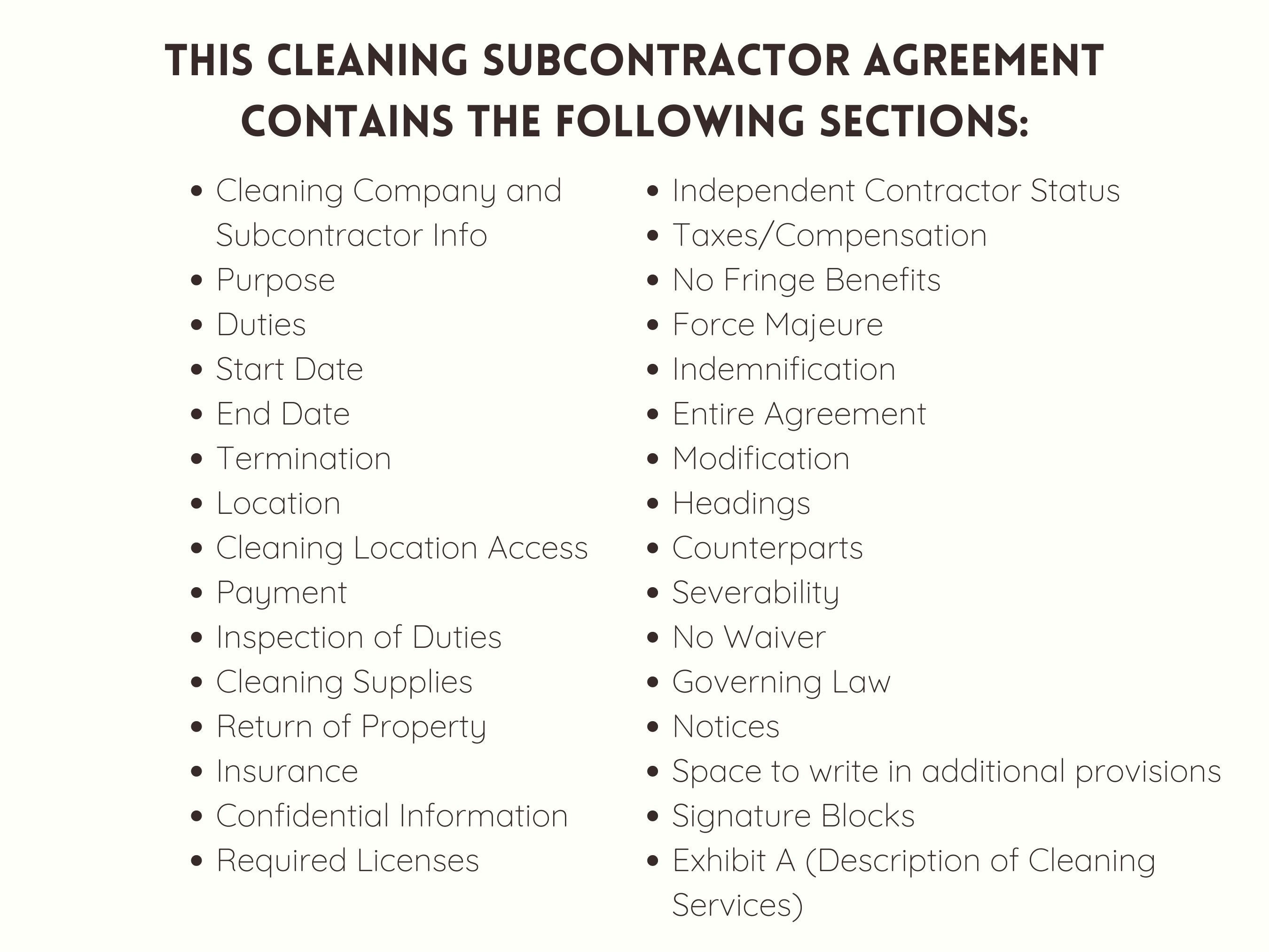 Cleaning Subcontractor Agreement Cleaner Subcontractor Service Contract ...