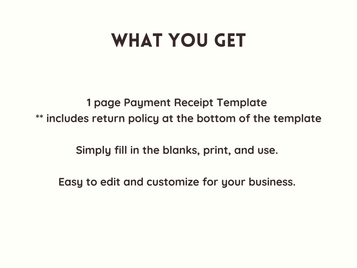 Payment Receipt With Return Policy Canva Template, Editable Receipt ...