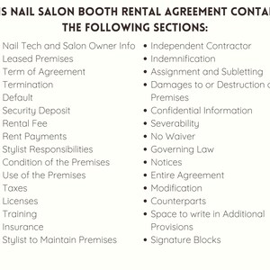 Nail Booth Rental Agreement, Nail Tech Rental Agreement, Nail Salon ...