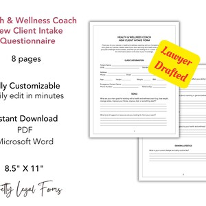 Health Coach Client Questionnaire for Wellness Coaching Intake Form ...