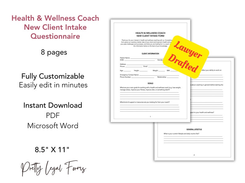 Health Coach Client Questionnaire for Wellness Coaching Intake Form ...