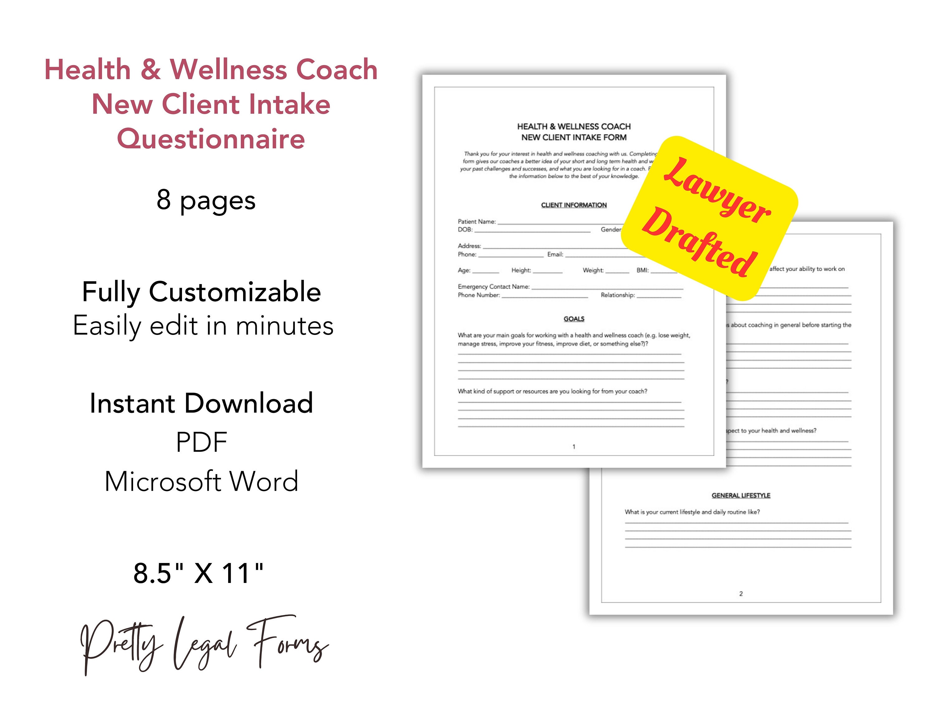 Health Coach Client Questionnaire for Wellness Coaching Intake Form ...