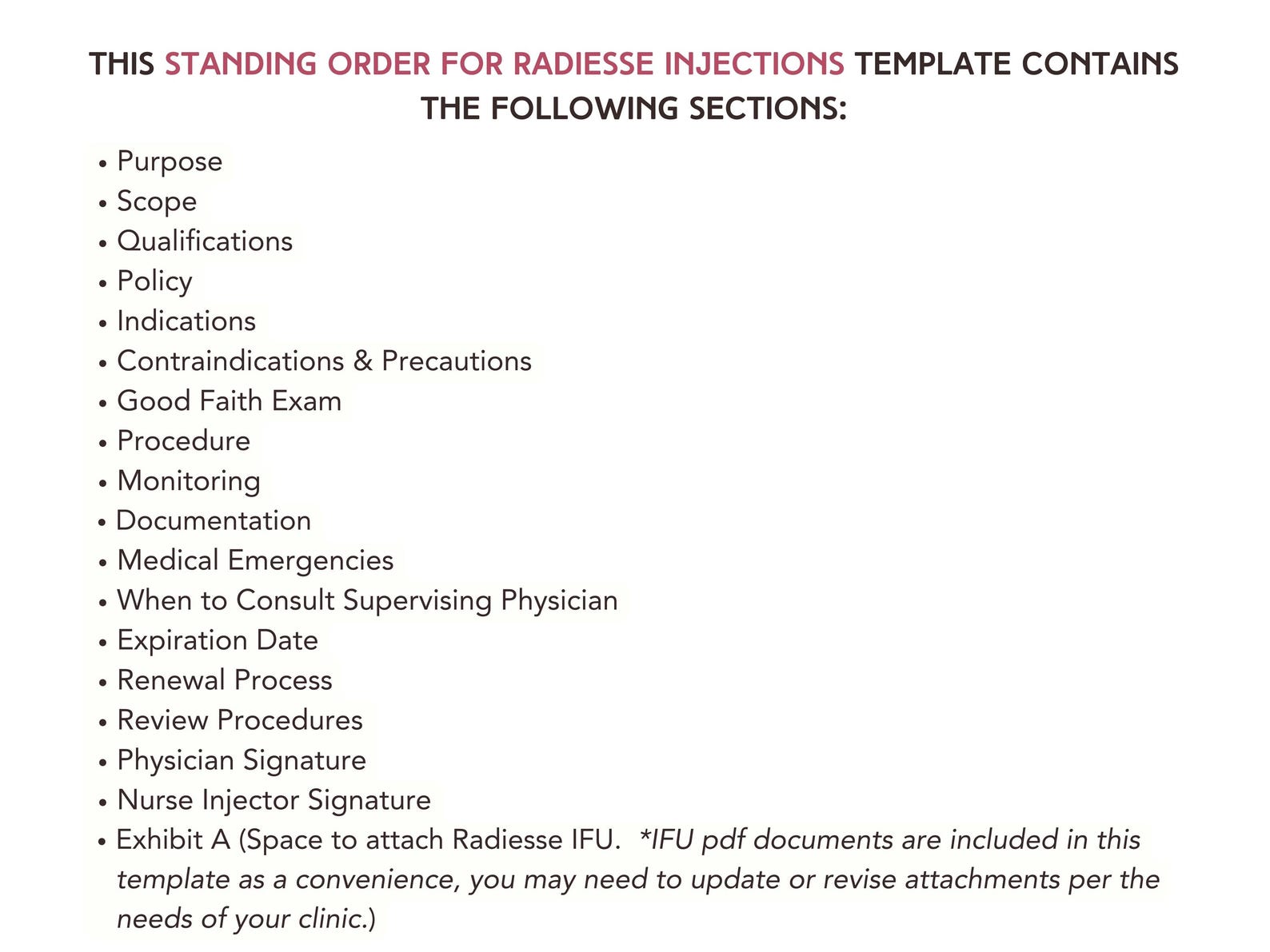 Radiesse Standing Order Template Radiesse Injection Protocol Medical ...