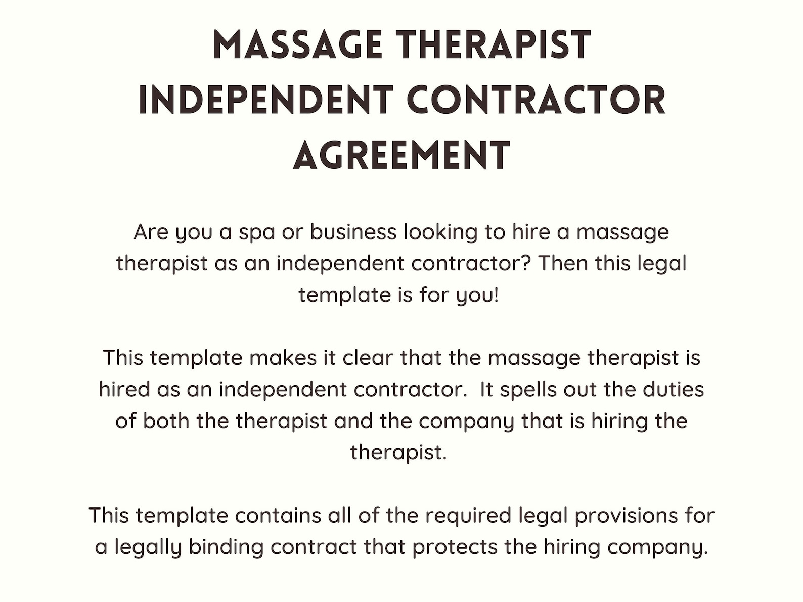 Massage Therapist Independent Contractor Agreement Massage Therapist ...