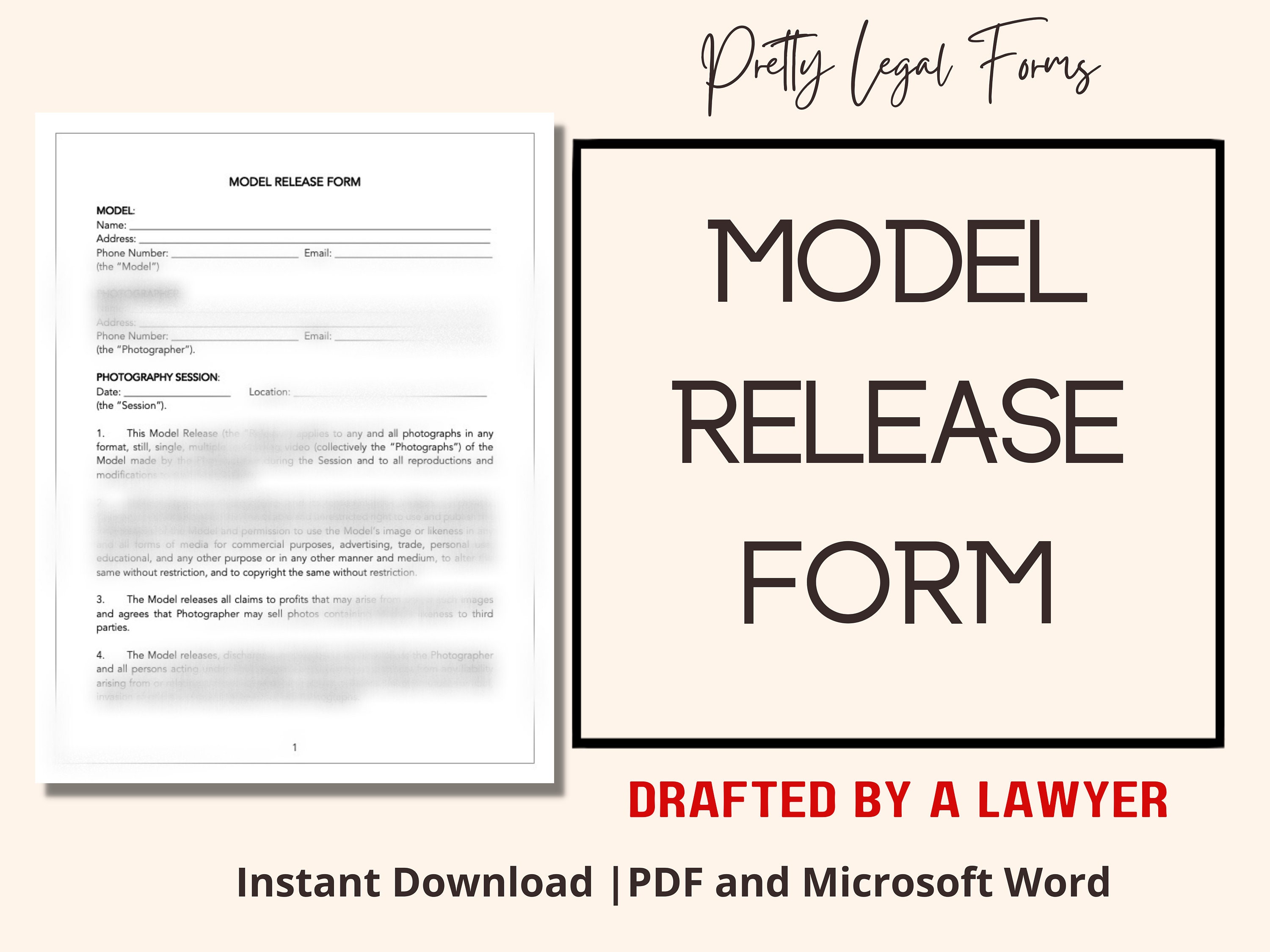 Model Release Form, Photographer Model Release Form Template, Instant ...