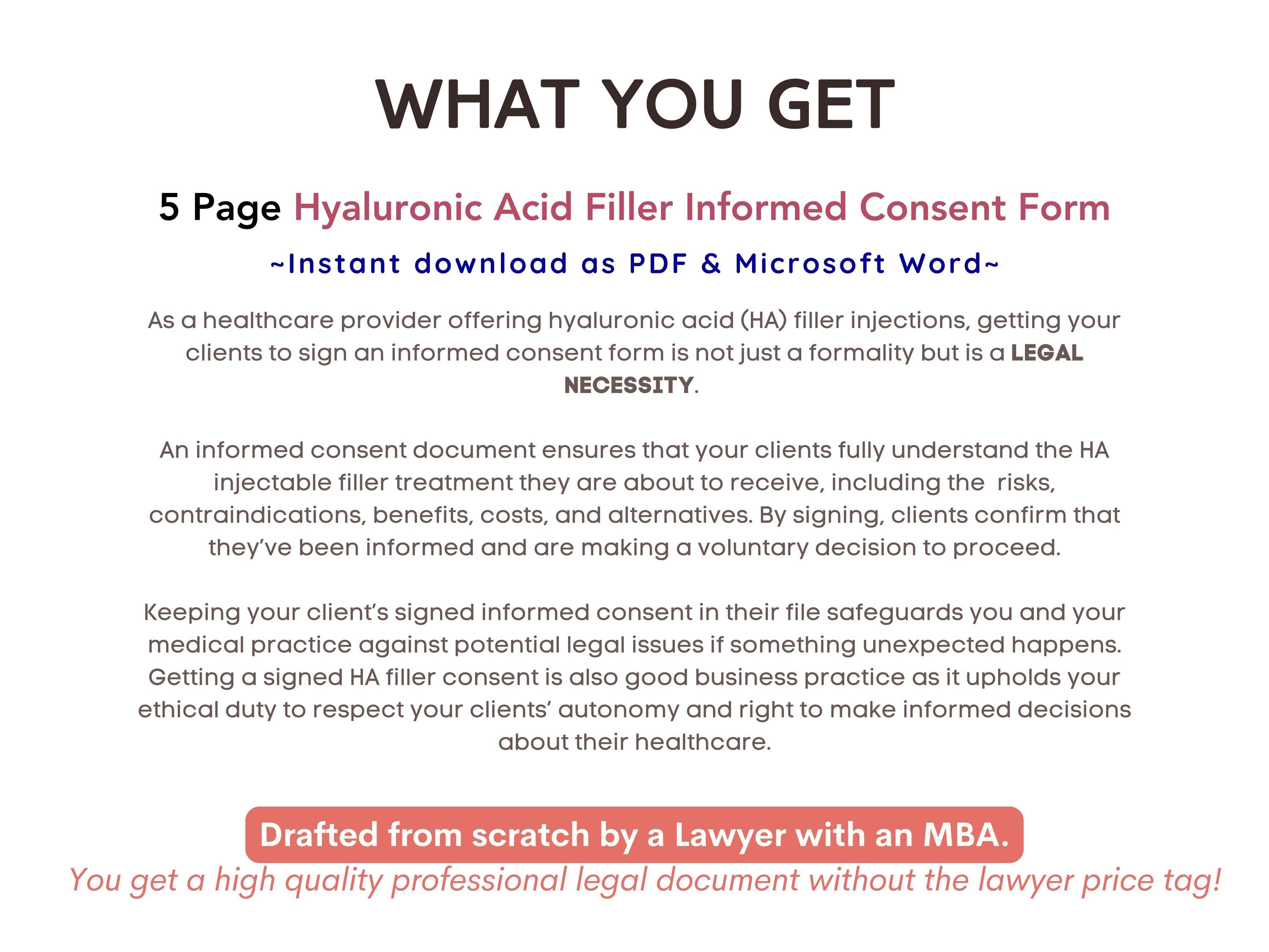 Hyaluronic Acid Consent Form, HA Dermal Filler Informed Consent ...
