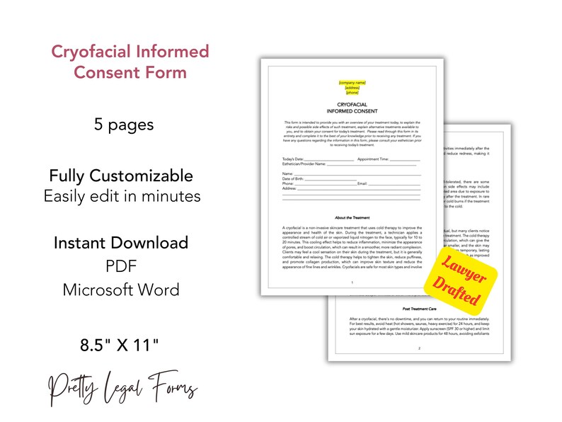 Cryofacial Consent Form Esthetician Facial Informed Consent Template ...