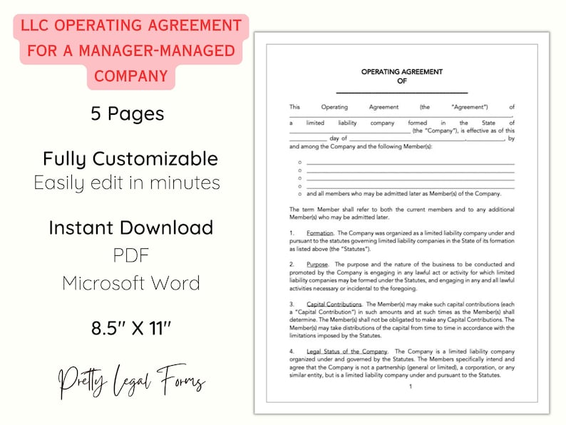 Operating Agreement LLC Manager Managed Limited Liability Company ...