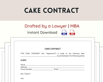 Wedding Cake Contract Bakers Contract Catering Agreement - Etsy