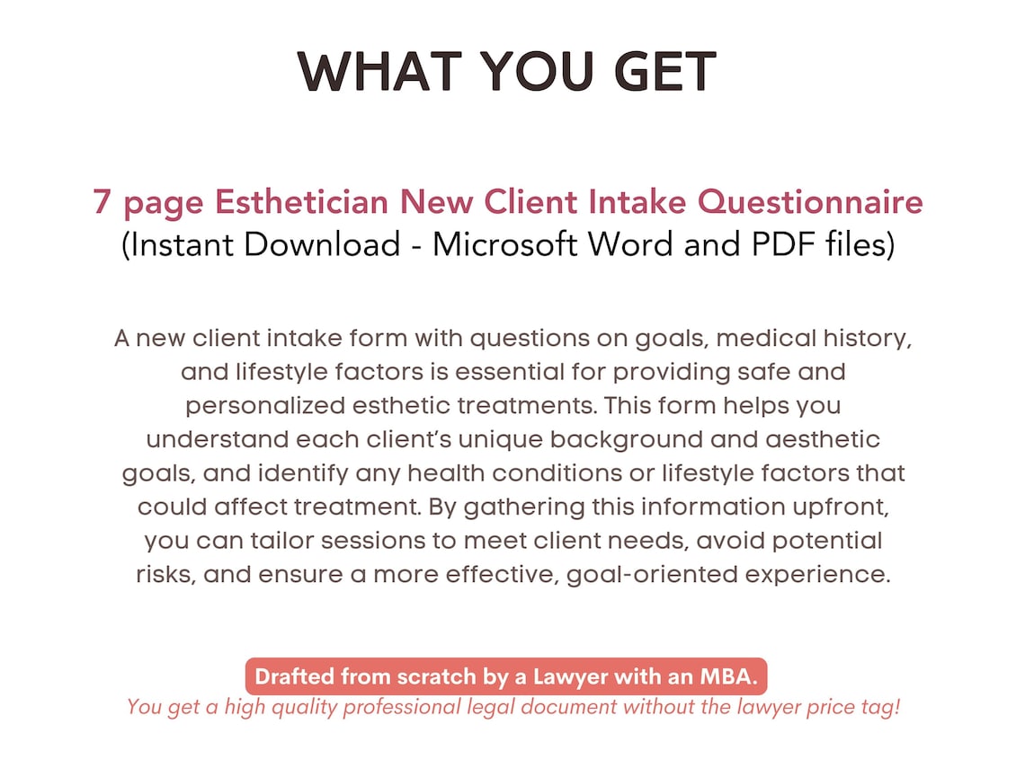 Esthetician Intake Questionnaire Spa New Patient Form Esthetician ...