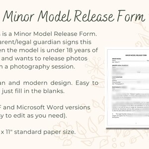 Minor Model Release Form, Photographer Child Model Release Form ...