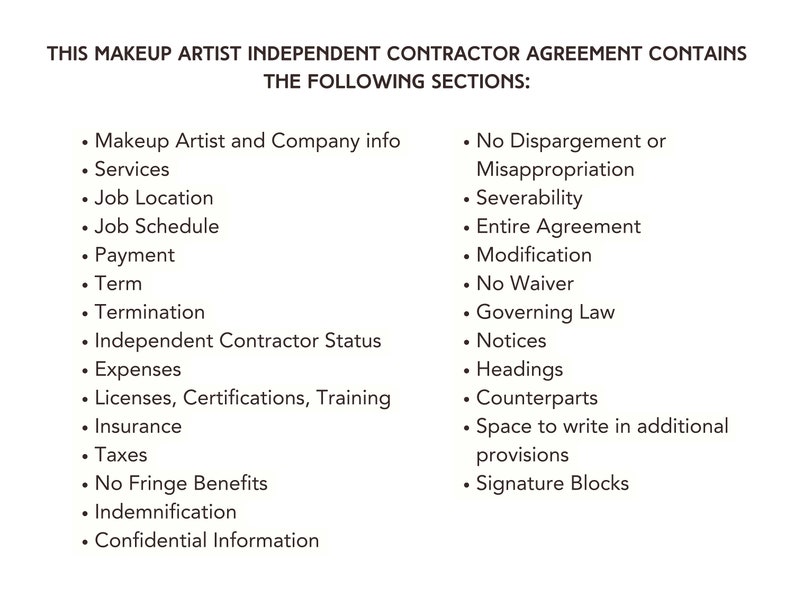 Makeup Artist Contract Template 1099 MUA Independent Contractor ...