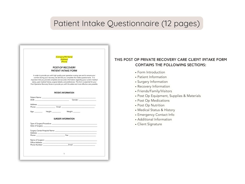Post Op Recovery Nurse Legal Forms Bundle Post Surgery RN Contract Home ...