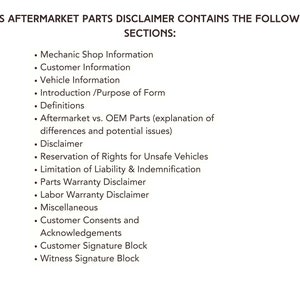Aftermarket Parts Disclaimer Template, Mechanic Parts Disclaimer Form ...