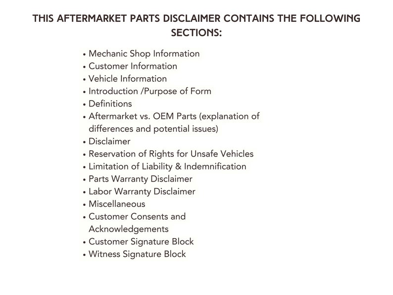 Aftermarket Parts Disclaimer Template, Mechanic Parts Disclaimer Form ...