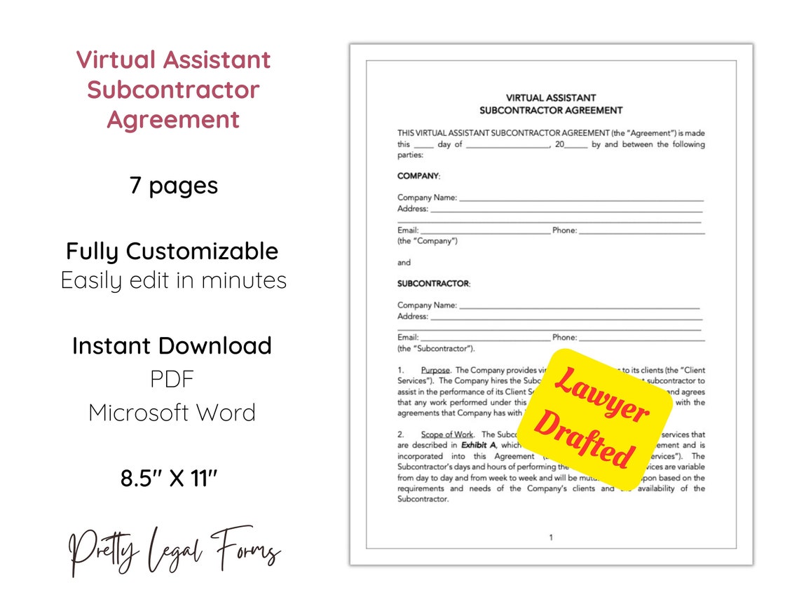 Virtual Assistant Subcontractor Agreement, 1099 VA Sub Contract ...