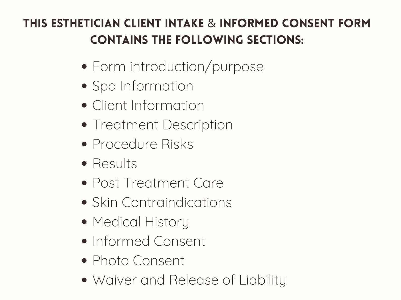 Esthetician Consent Form Esthetician Intake Form Aesthetician Treatment ...