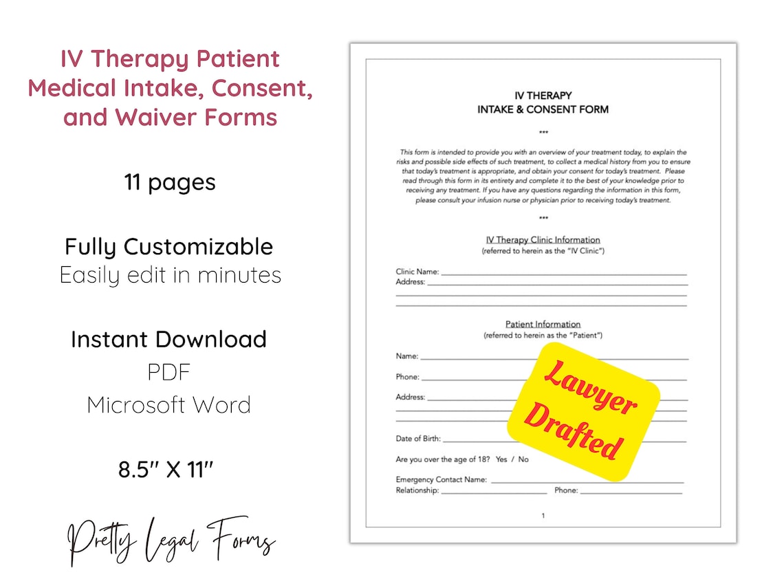 IV Therapy Intake Template IV Drip Consent Form IV Infusion ...