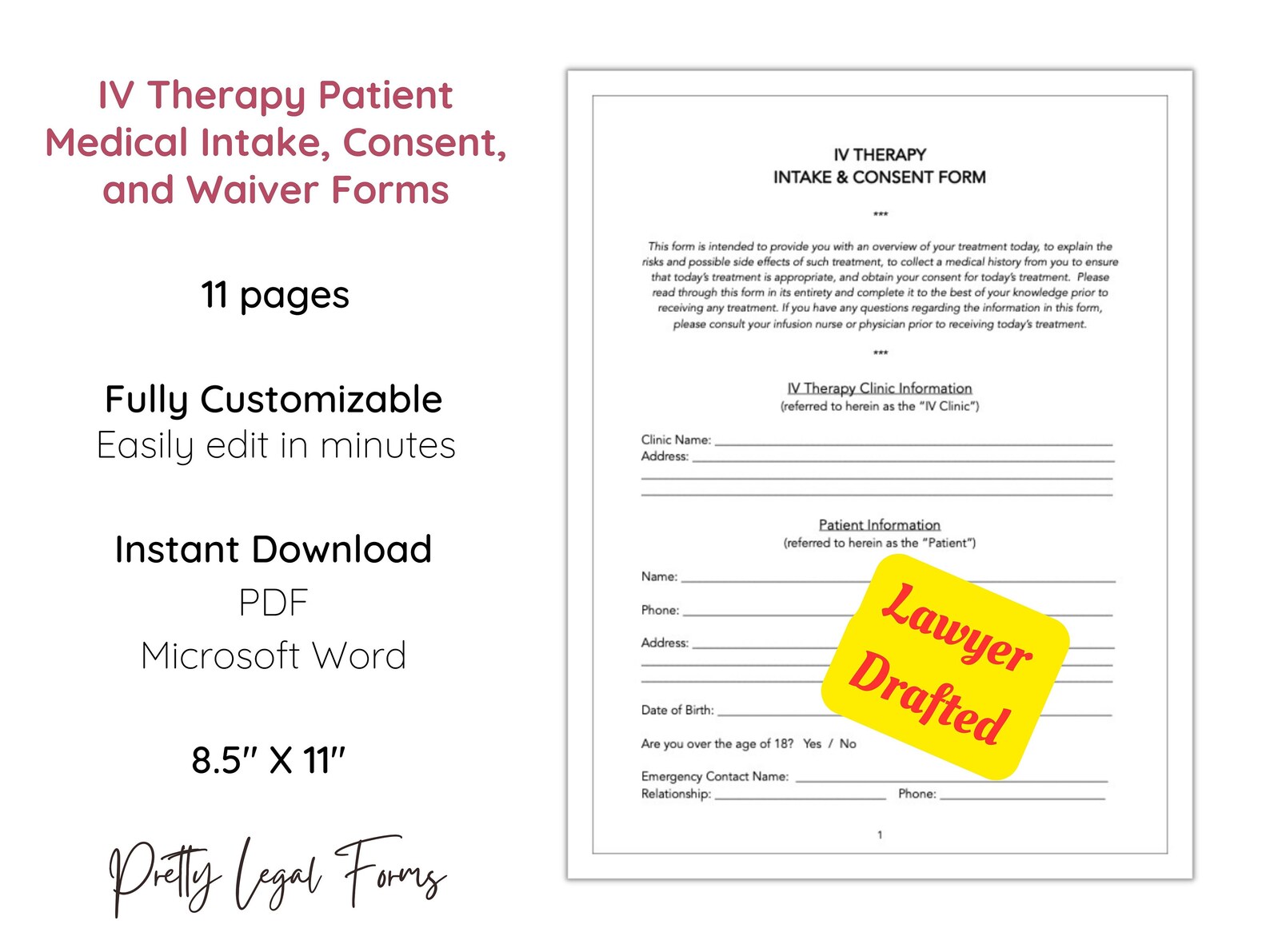 IV Therapy Intake Template IV Drip Consent Form IV Infusion ...