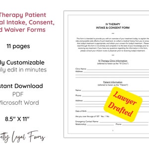 IV Therapy Intake Template IV Drip Consent Form IV Infusion ...