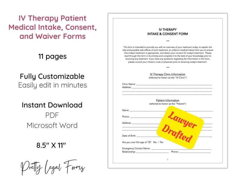 IV Therapy Intake Template IV Drip Consent Form IV Infusion ...