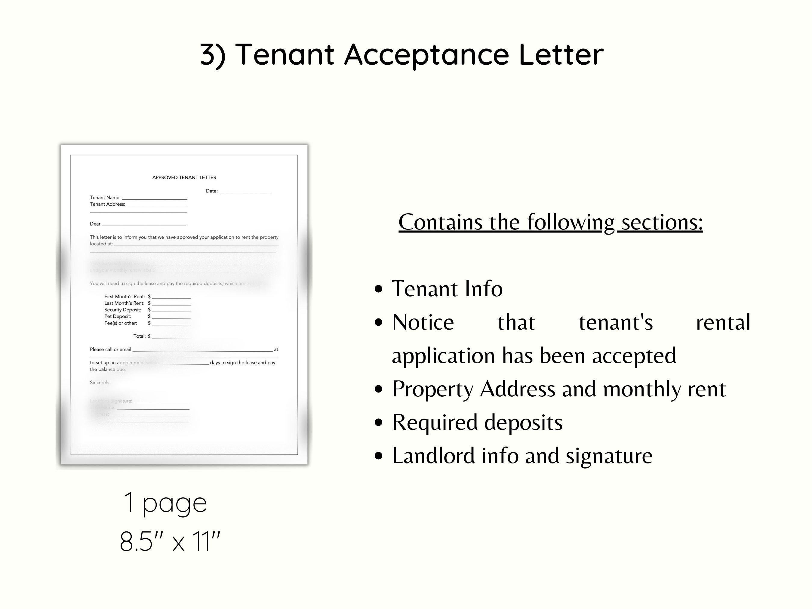 Tenant Lease Application With Tenant Acceptance and Rejection Letters ...