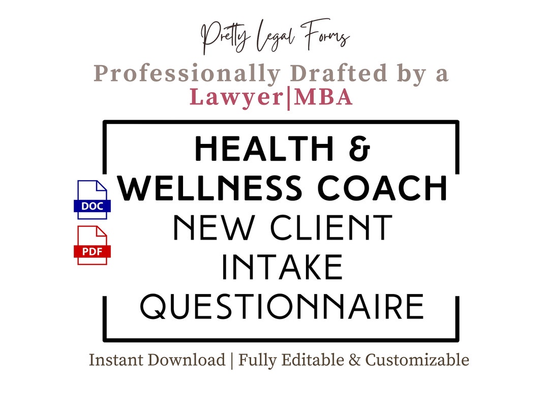 Health Coach Client Questionnaire for Wellness Coaching Intake Form ...