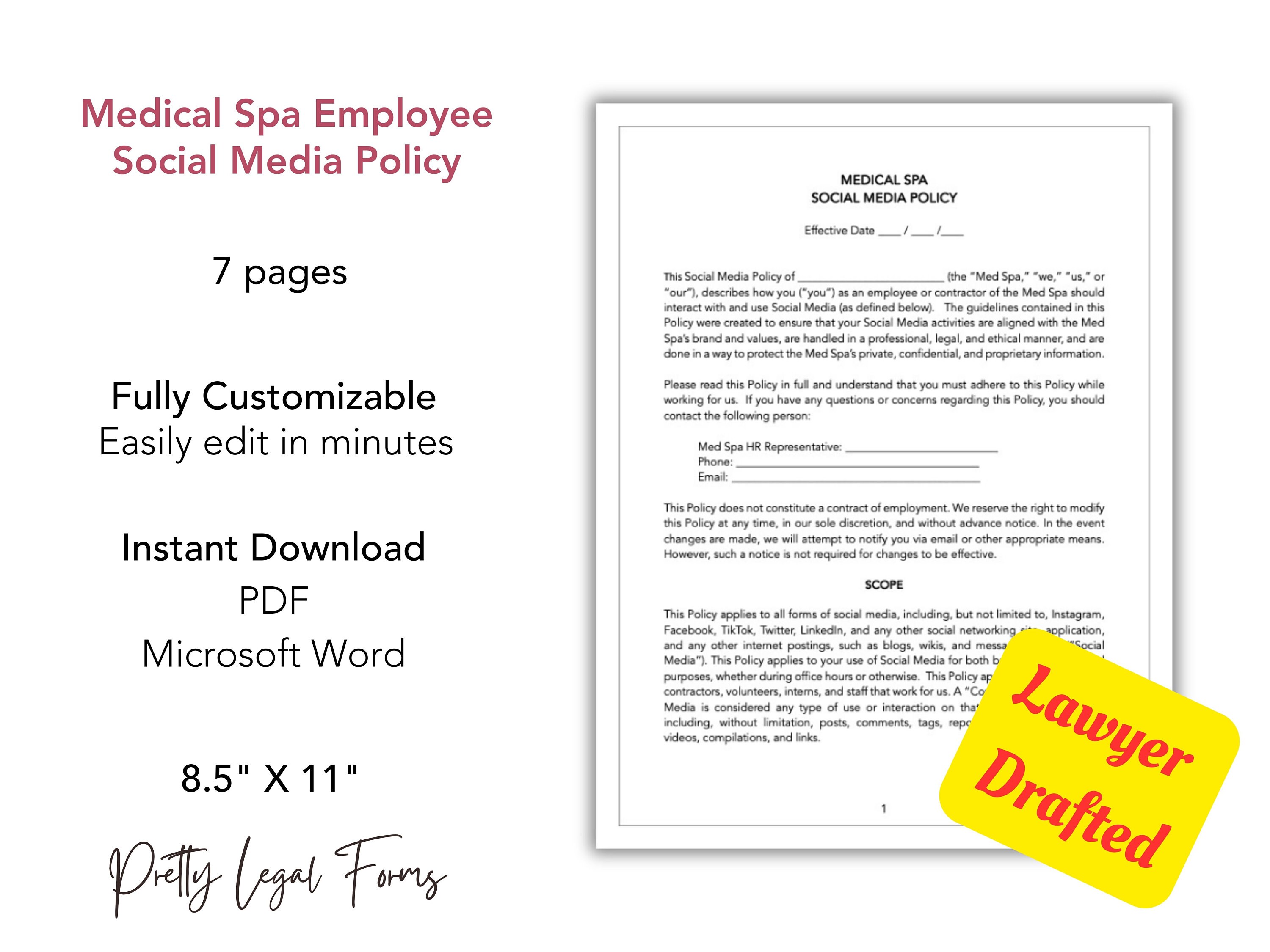 Medical Spa Social Media Policy Template, Med Spa Employee Social Media ...