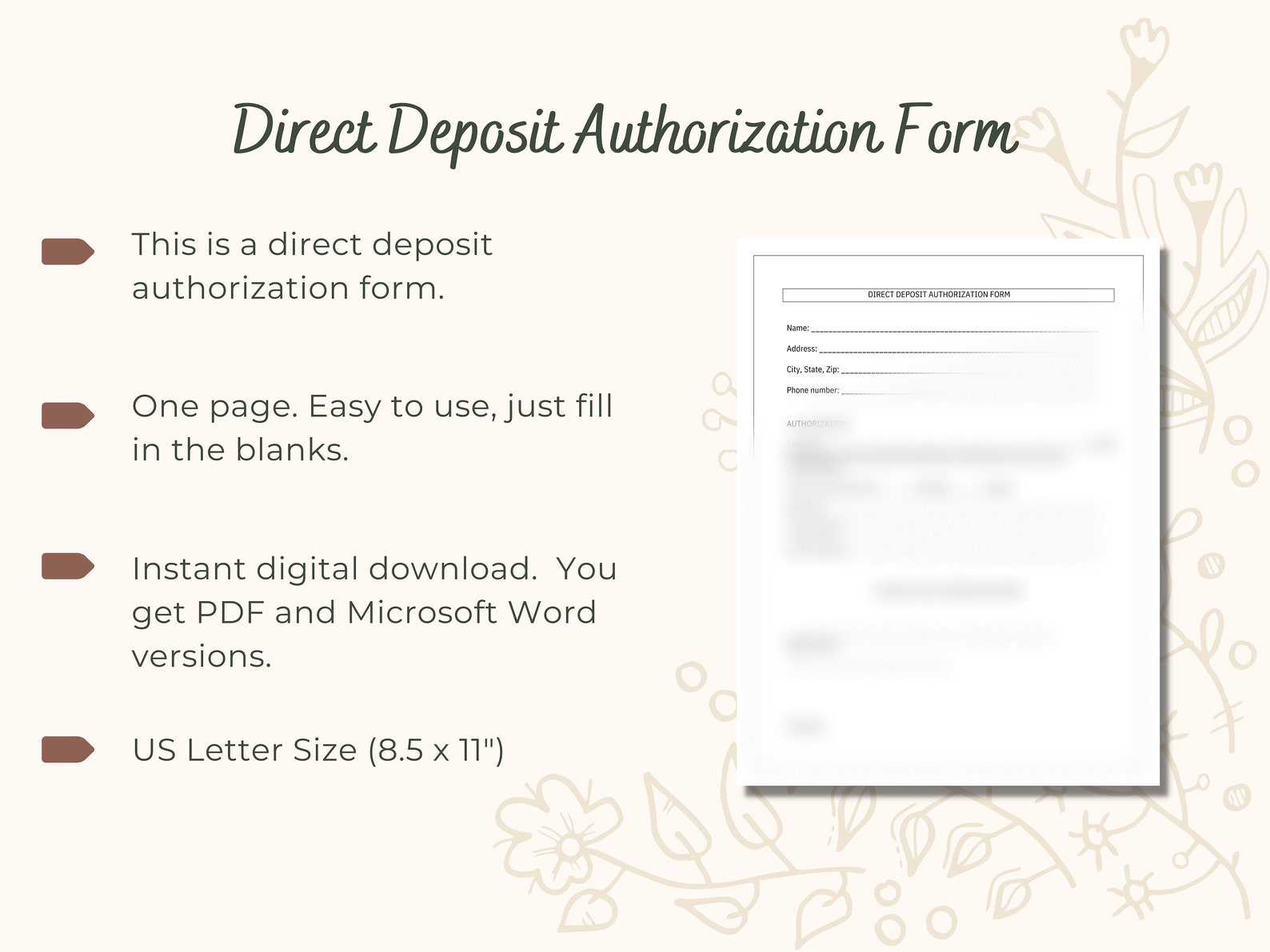 Direct Deposit Authorization Form, New Employee Forms New Hire Direct ...