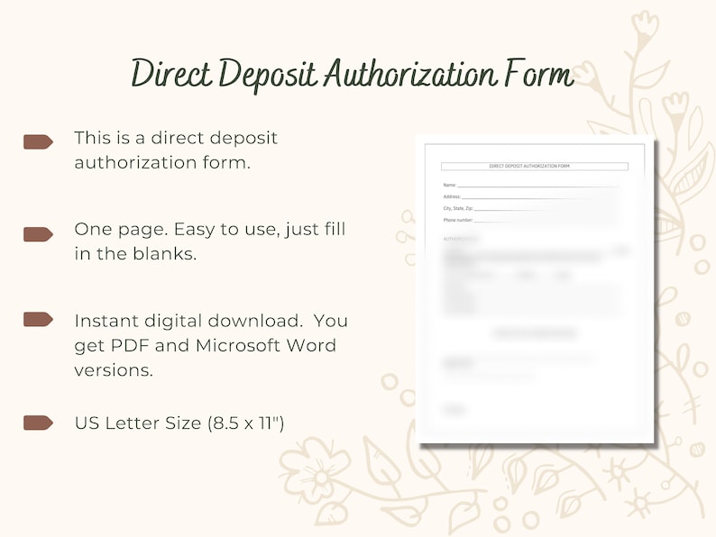 Direct Deposit Authorization Form, New Employee Forms New Hire Direct ...