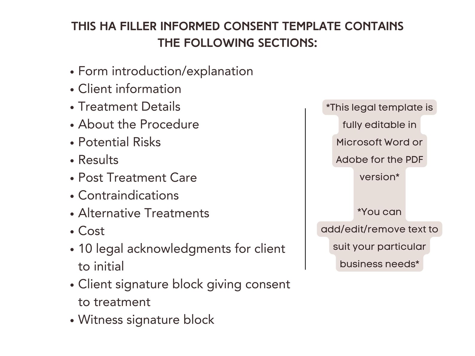 Hyaluronic Acid Consent Form, HA Dermal Filler Informed Consent ...