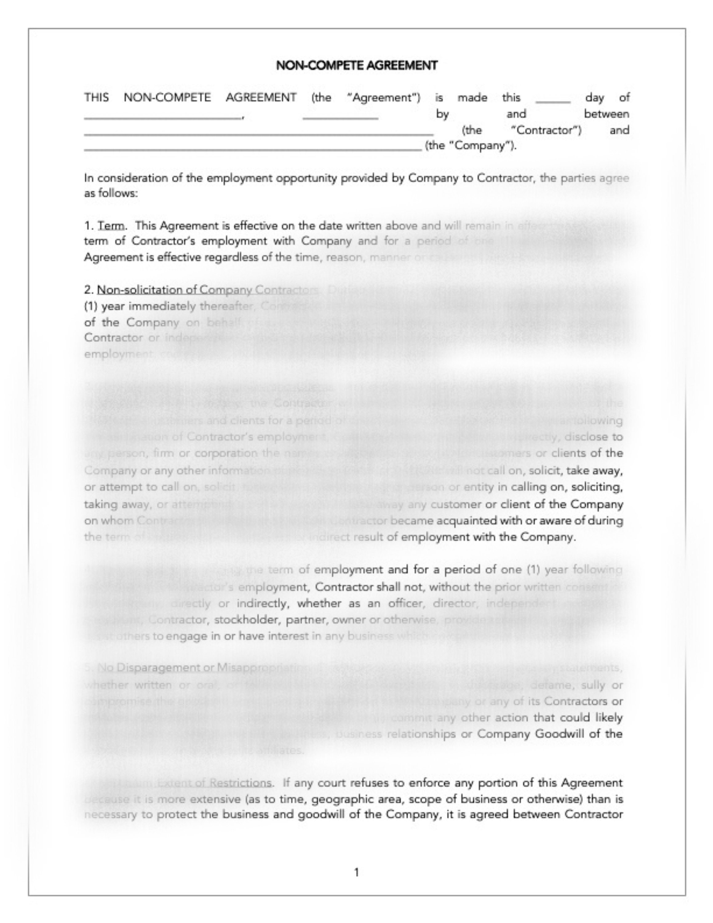 Non-compete Agreement Contract Template for Independent Contractor ...