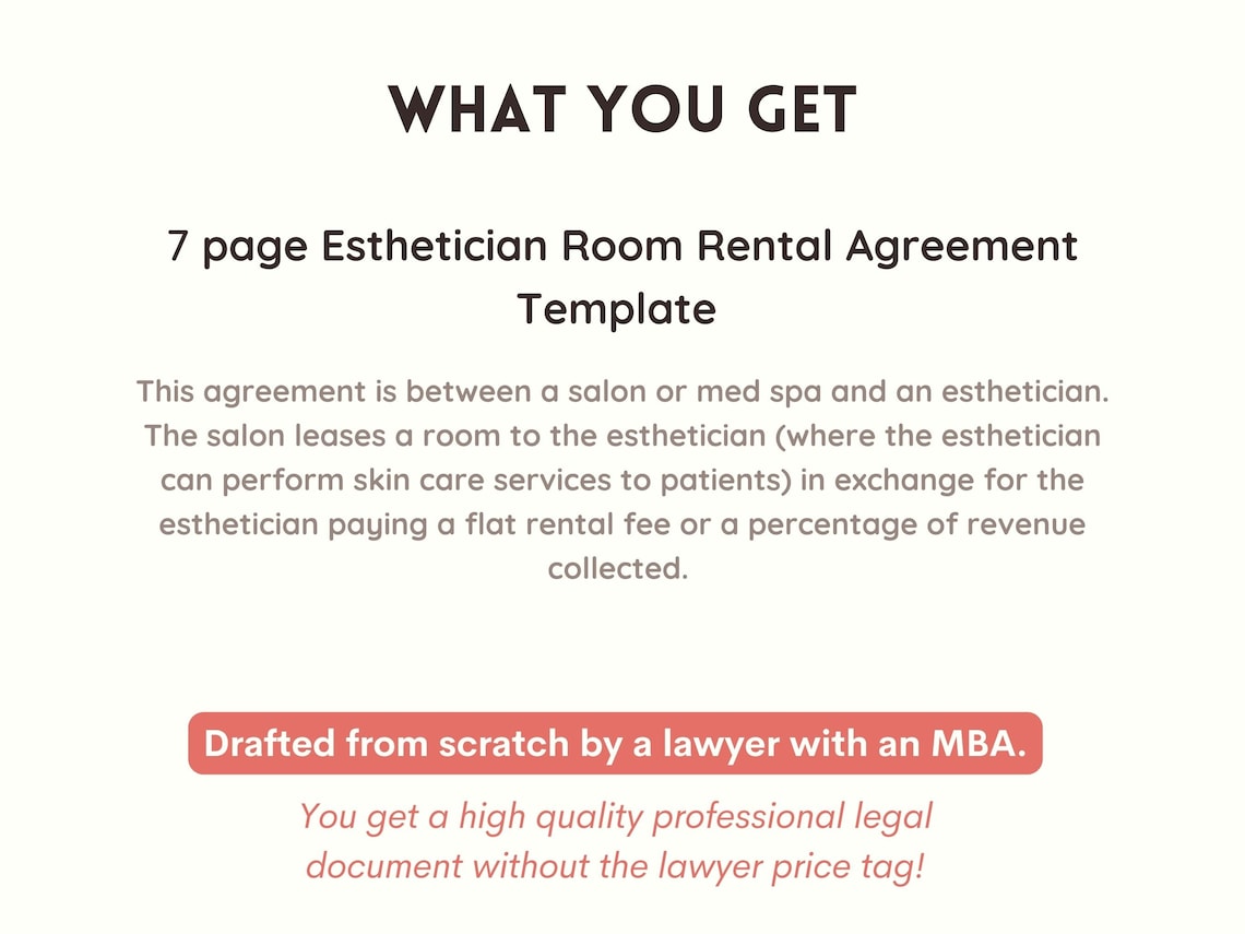 Esthetician Room Rental Contract Template Aesthetician Booth Rental ...