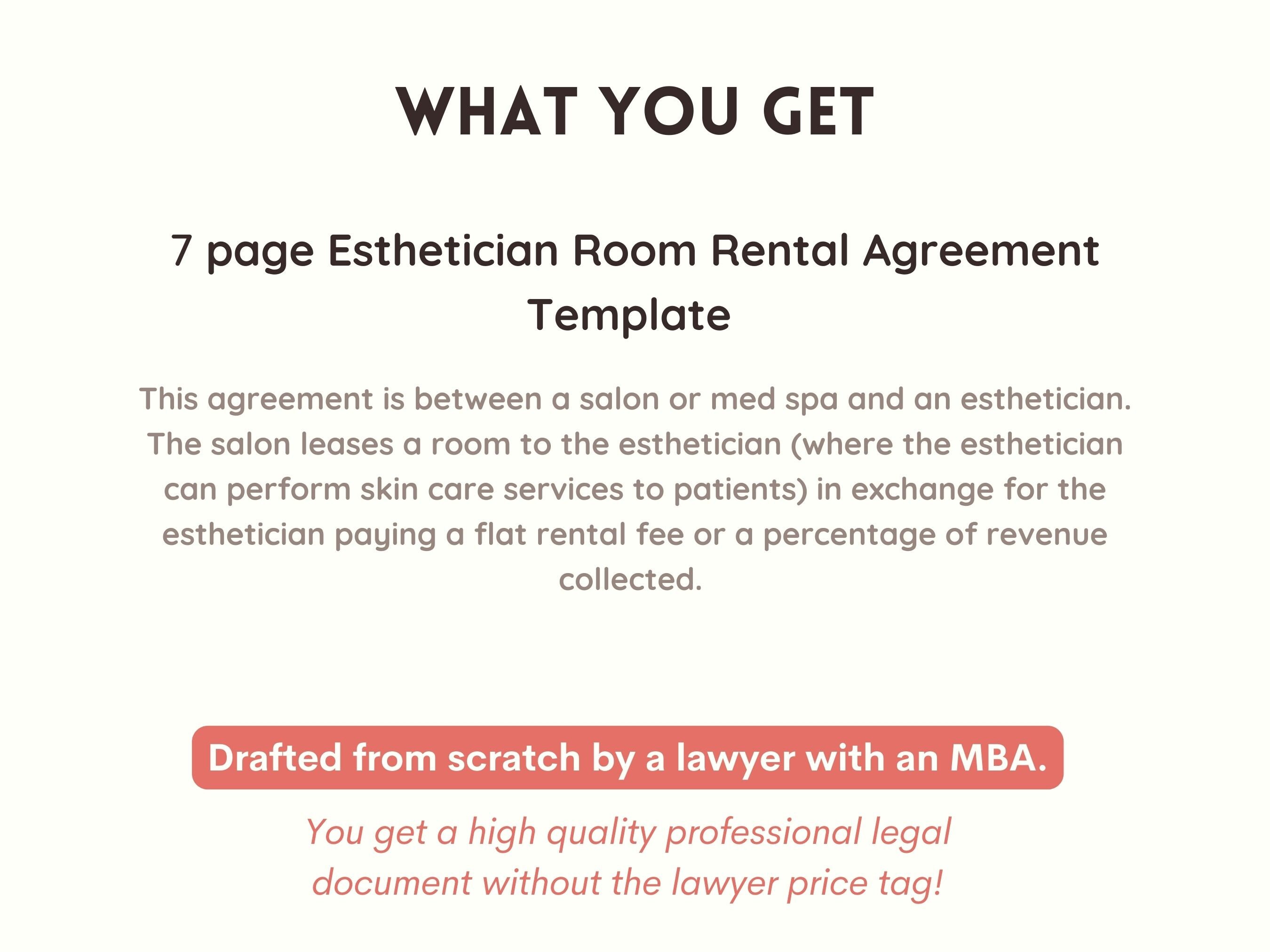 Esthetician Room Rental Contract Template Esthetician Suite Lease ...