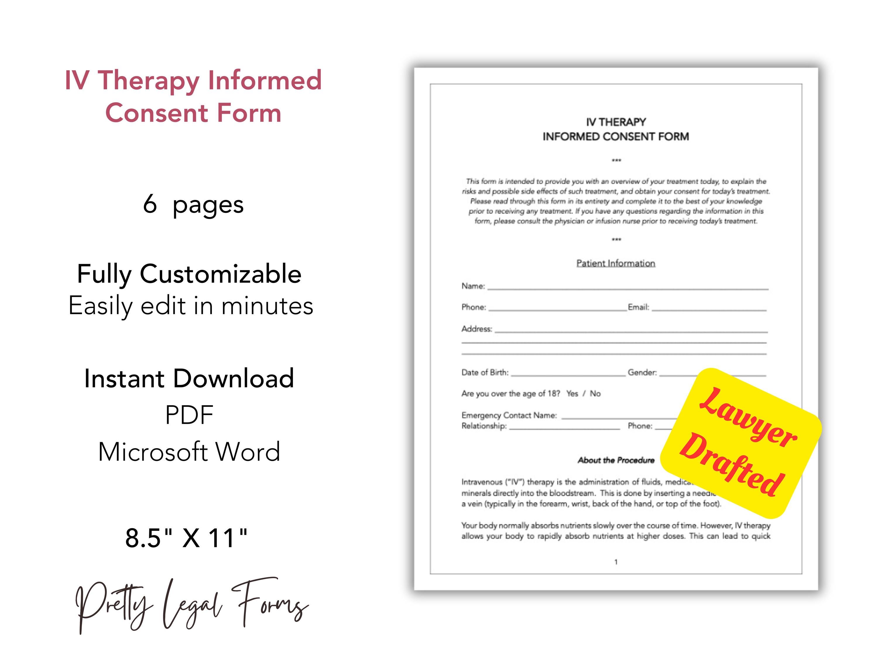 IV Therapy Informed Consent Form IV Hydration Consent Template ...